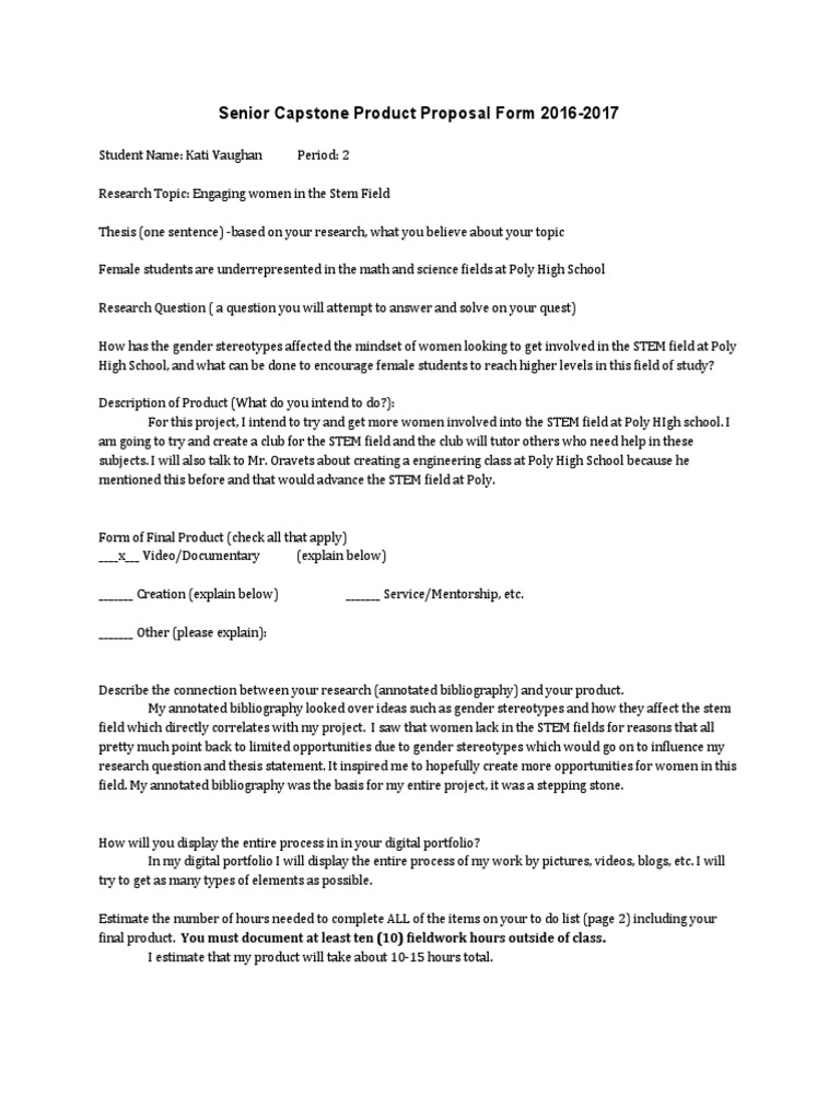 Senior Capstone Product Proposal Form 2016-2017 | PDF | Science ...
