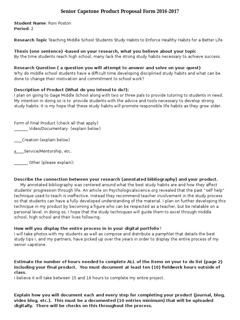Senior Capstone Product Proposal Form 2016-2017 | PDF | Cognition | Learning