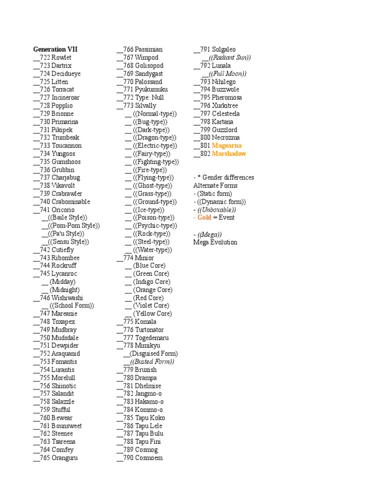 Printable Pokemon Checklist Generation Vii by Firesquiiids-Dap9uh5 | PDF