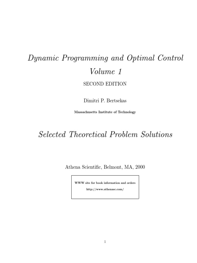 Dynamic Programming and Optimal Control, Volumes I Solution Selected | PDF | Angle | Theoretical ...