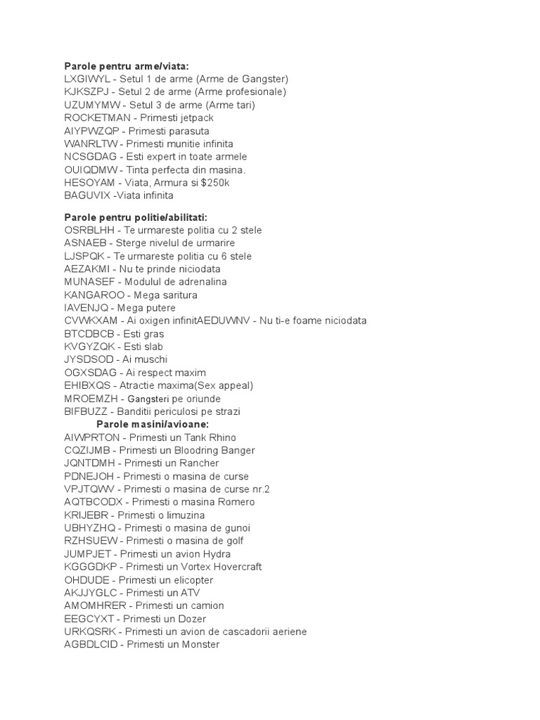 Coduri GTA San Andreas | PDF