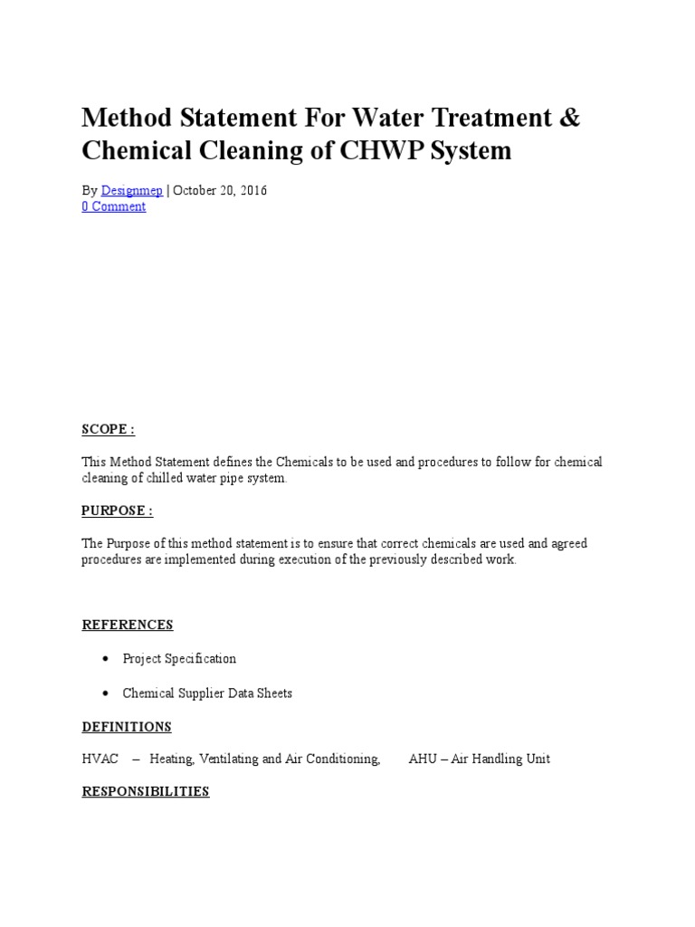 Method Statement For Water Treatment | PDF | Hvac | Valve
