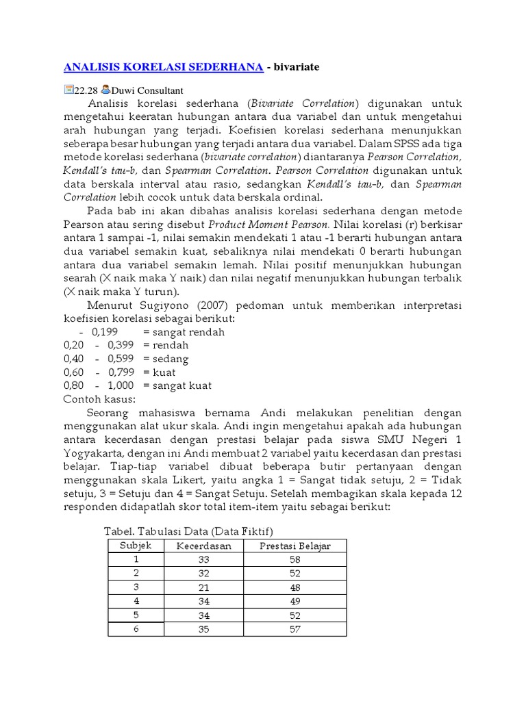 Analisis Korelasi Sederhana-Bivariate | PDF