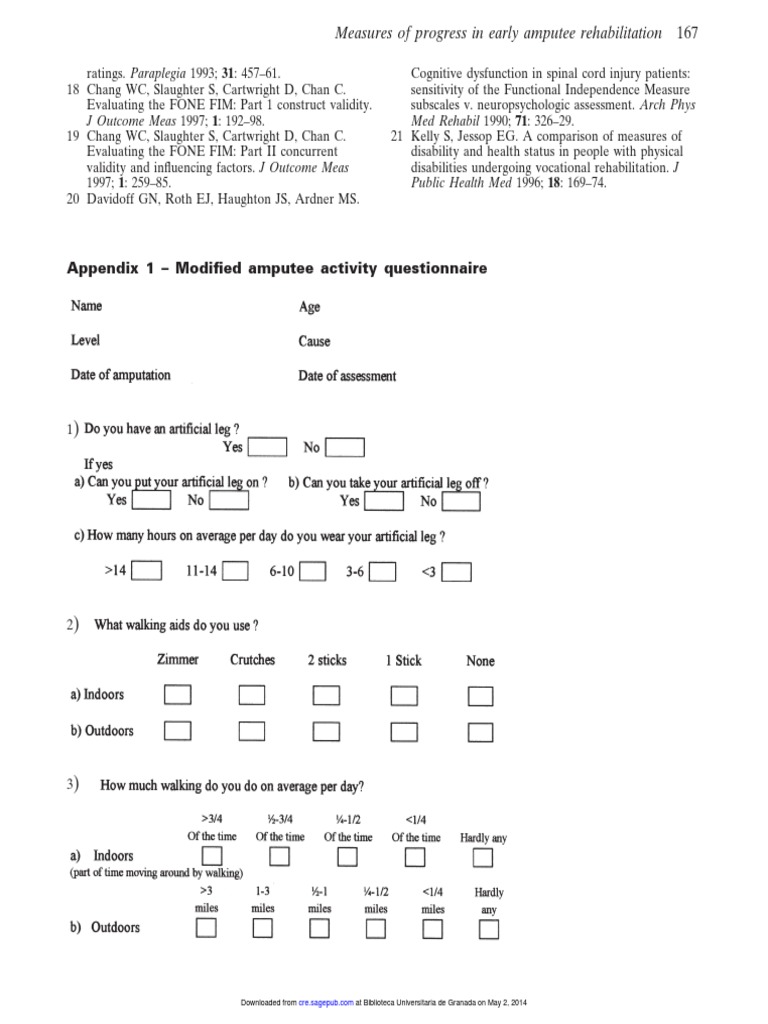 Early Amputee Rehabilitation Metrics | PDF