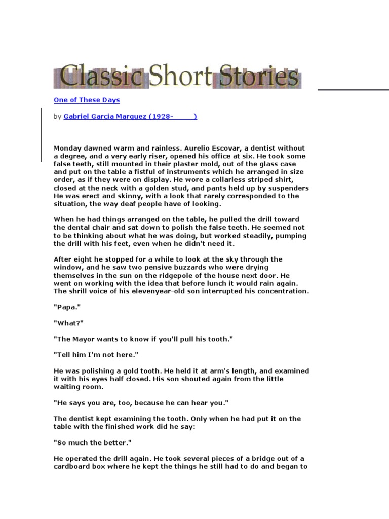 One of These Days by Gabriel Garcia Marquez | PDF | Dentistry | Wellness