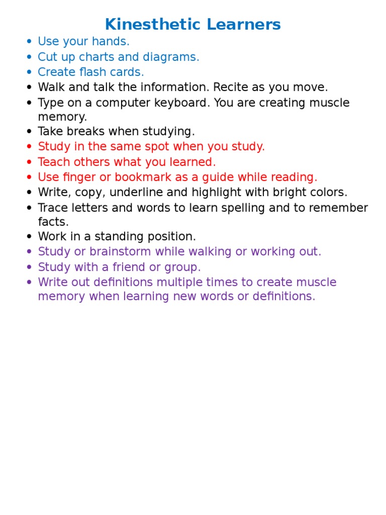 Kinesthetic Learners | PDF | Neuropsychology | Neuropsychological ...
