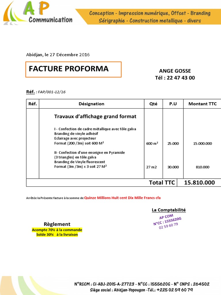 Facture Proforma pour Travaux d'Affichage | PDF