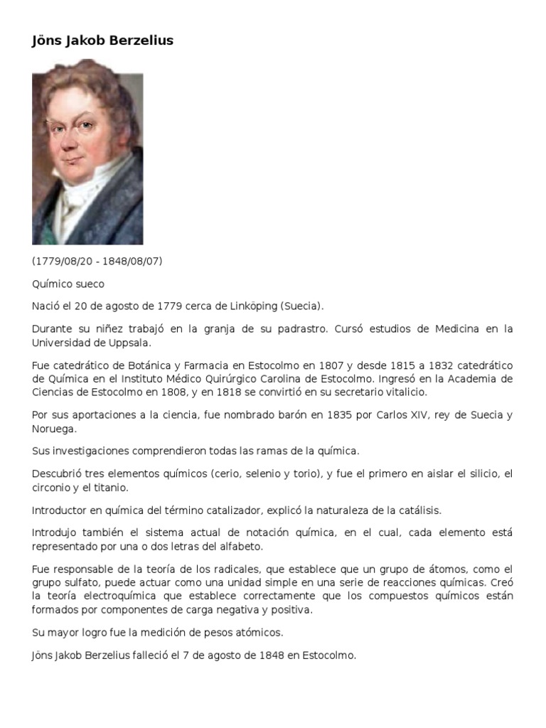 Jöns Jakob Berzelius | PDF | Química | Ciencias fisicas