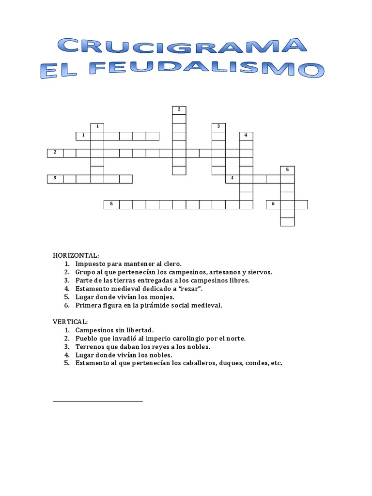 Actv. 3 Crucigrama Feudalismo | Feudalismo | Ley medieval