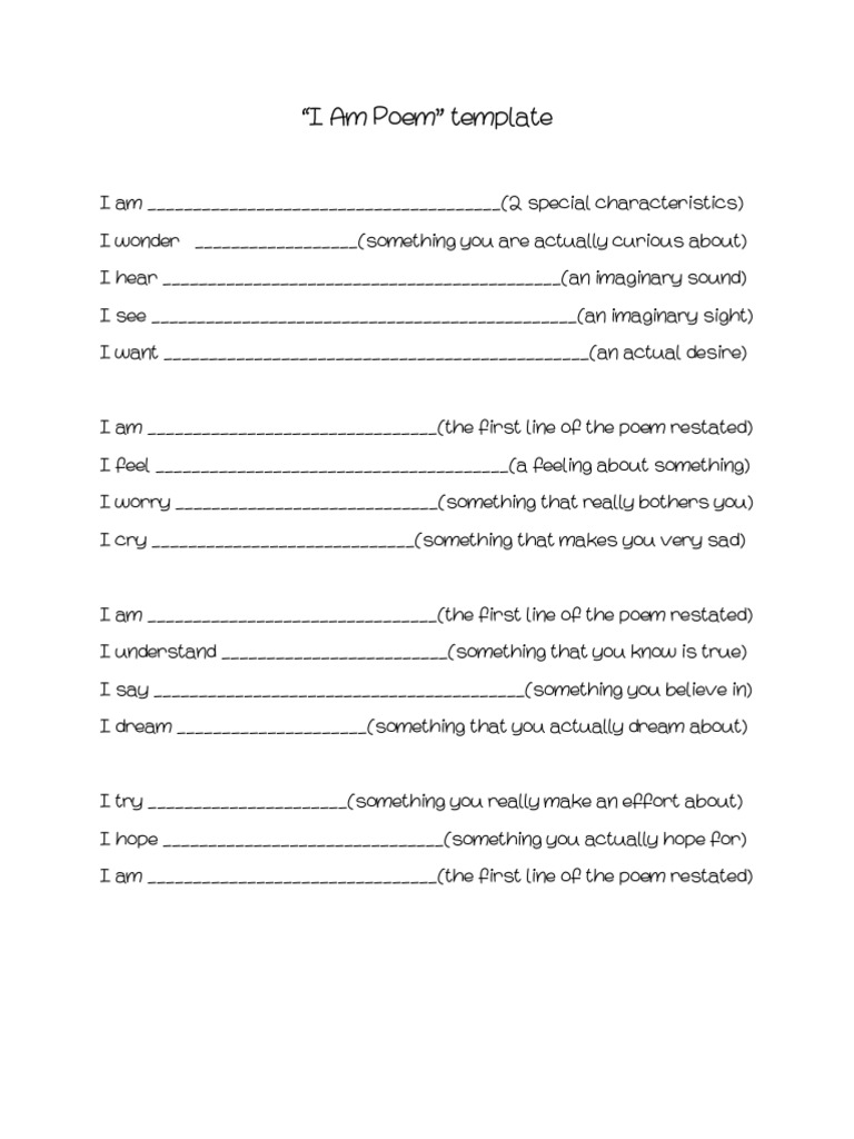 "I Am Poem Template for Self-Expression" | PDF | Home & Garden