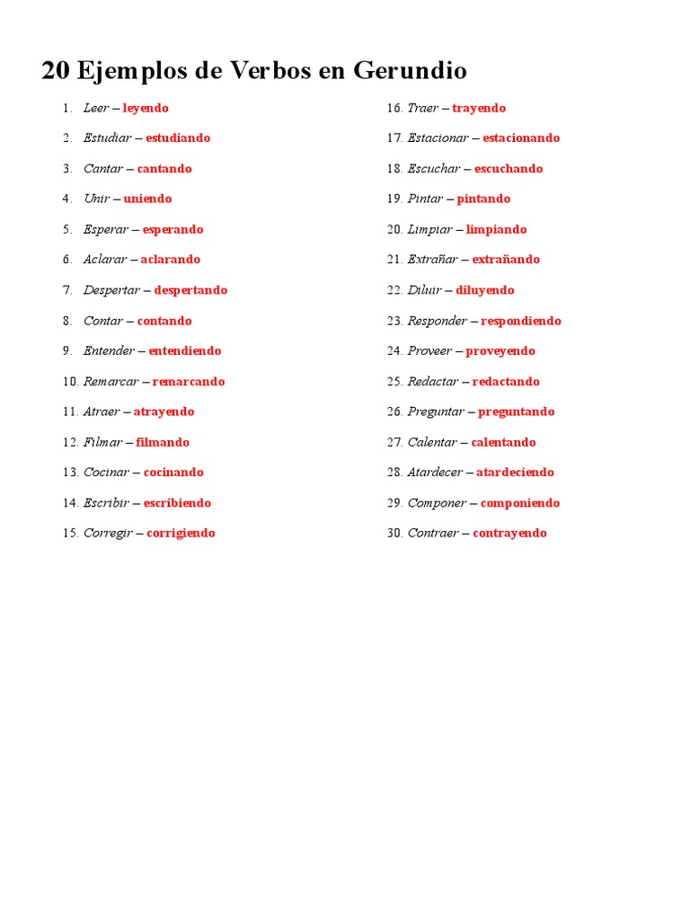 20 Ejemplos de Verbos en Gerundio | PDF