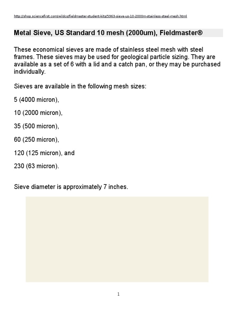 Mesh To Micron US Standard | PDF | Chemistry | Nature