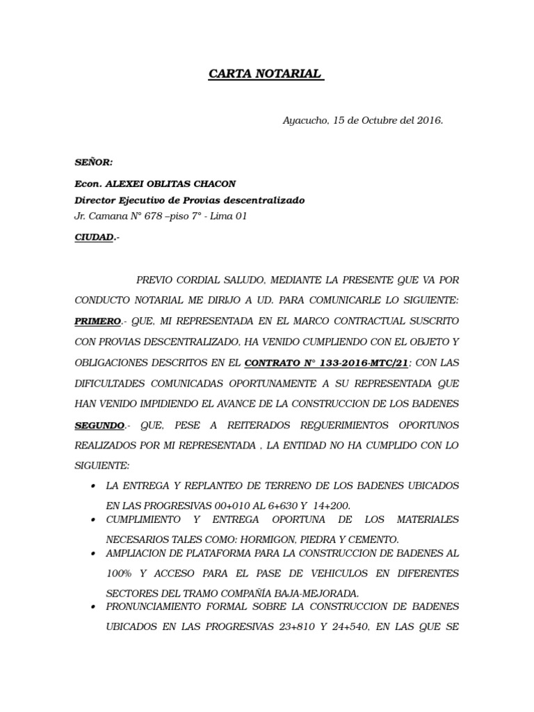 Carta Notarial Resolucion de Contrato | PDF