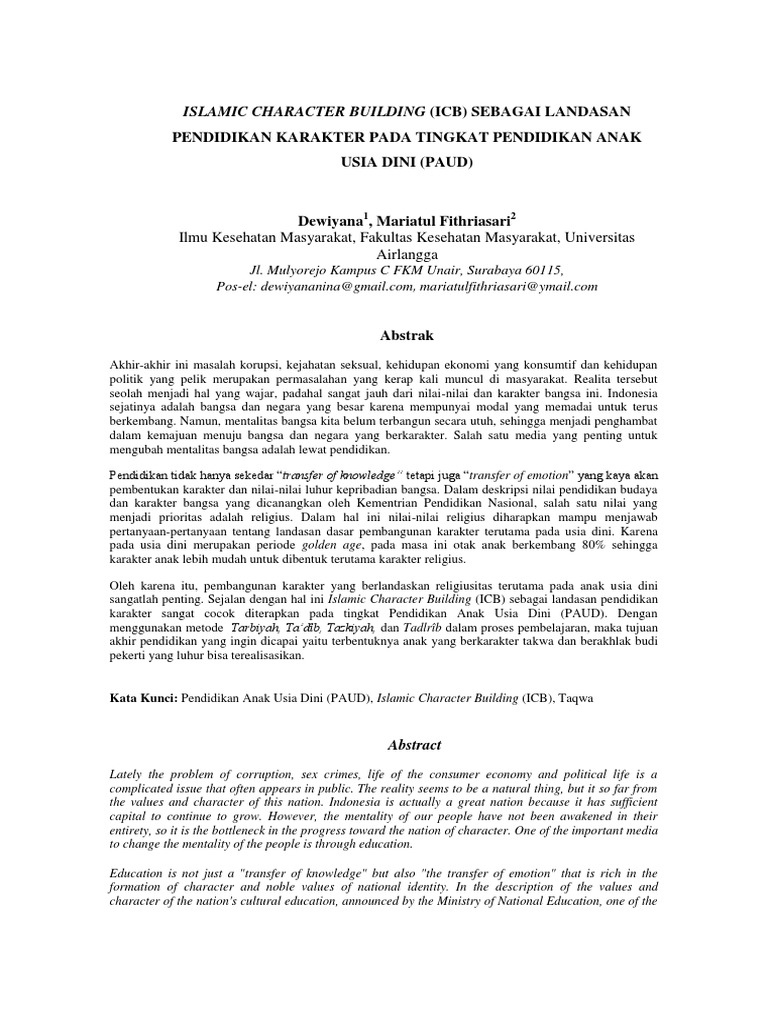 Islamic Character Building Icb Sebagai Landasan Pendidikan Karakter ...
