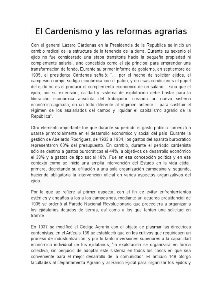 El Cardenismo Y Las Reformas Agrarias Con Pdf México Gobierno