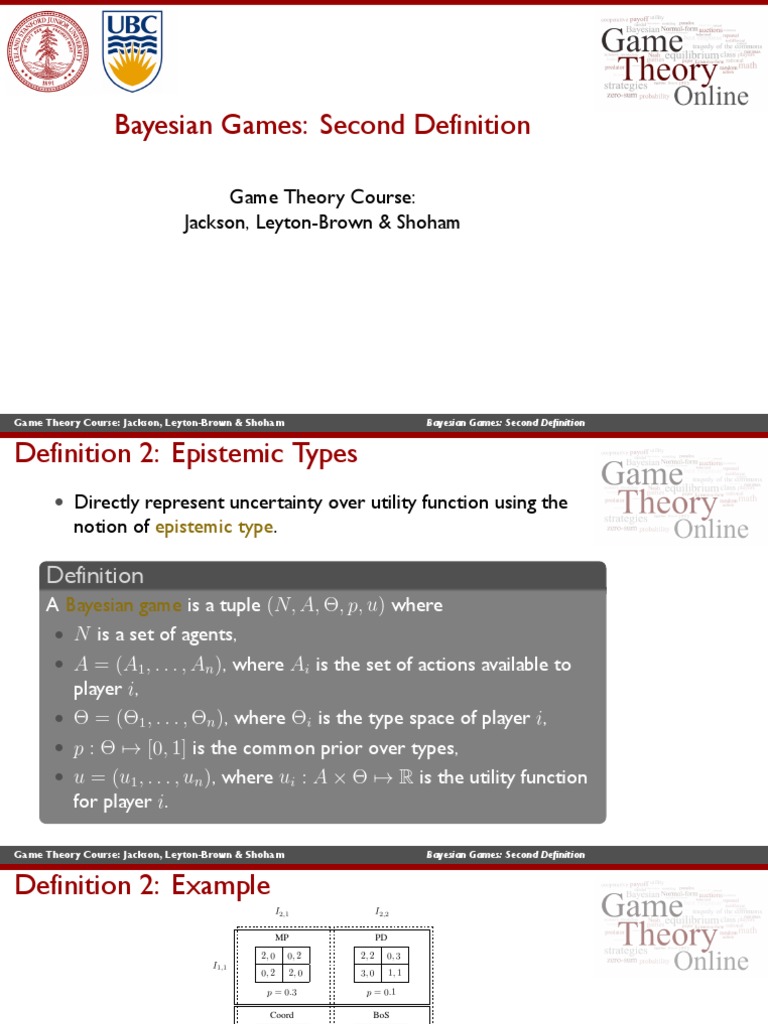 Bayesian Games: Second Definition: Game Theory Course: Jackson, Leyton-Brown & Shoham | PDF