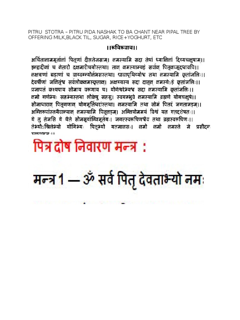 Pitru Stotra - Pitru Pida Nashak To Ba Chant Near Pipal Tree by Offering Milk, Black Til, Sugar ...