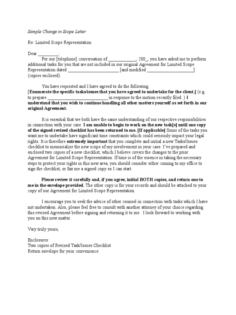 Change in Scope Representation Letter | PDF