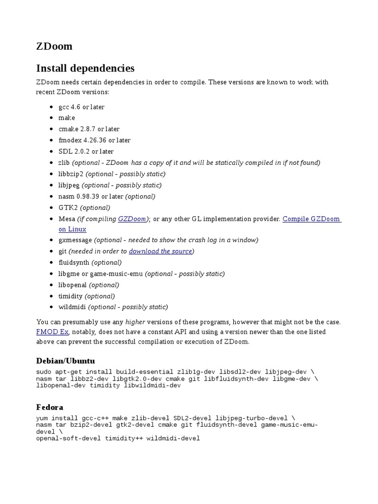 Compiling Zdoom GZdoom Zandronum | PDF | Command Line Interface | Unix Software