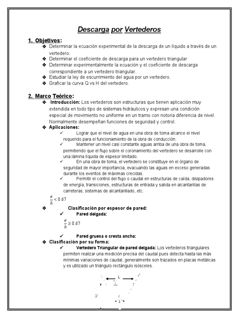 Descarga Por Vertederos | Descargar gratis PDF | Descarga (hidrología) | Líquidos