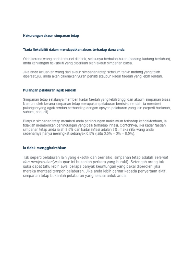 Kekurangan Akaun Simpanan Tetap | PDF