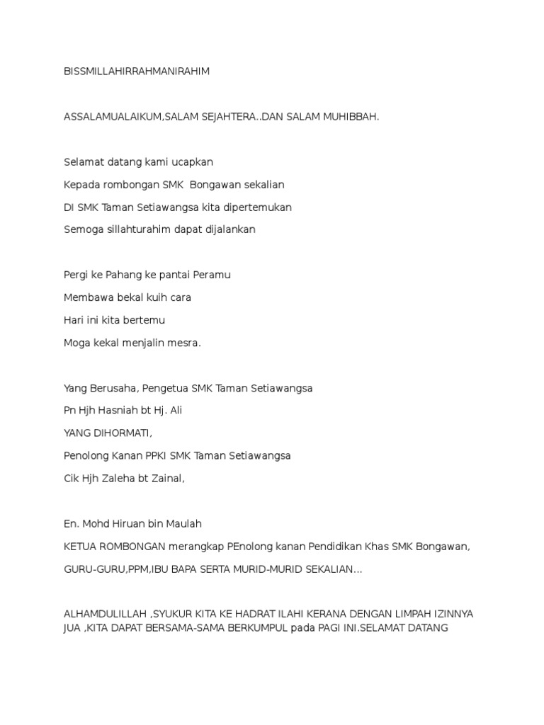 Contoh Teks Ucapan MC | PDF