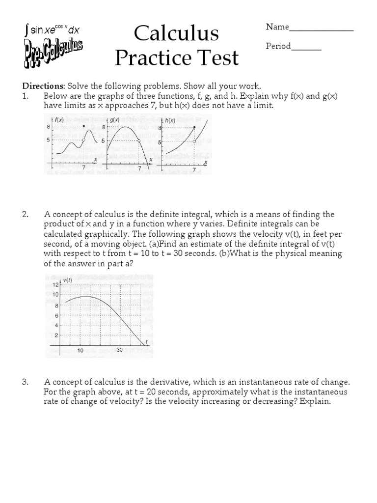 Calculus Practice Test | PDF | Derivative | Integral