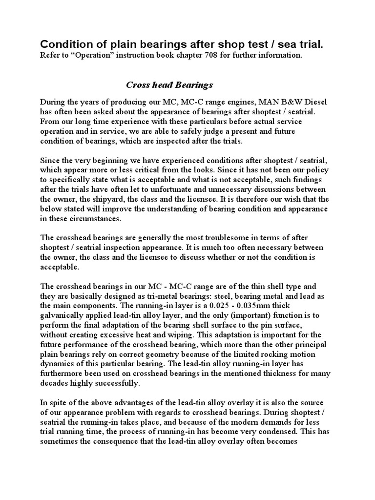 Crosshead Bearing Inspection Guide | PDF | Bearing (Mechanical) | Wear