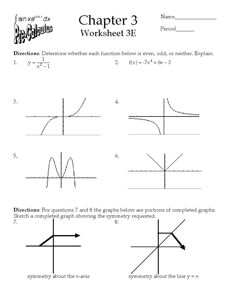 Worksheet 3E: Directions: Determine Whether Each Function Below Is Even ...