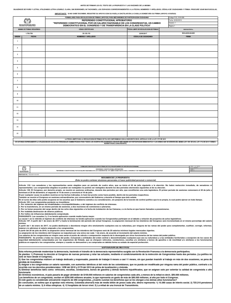Formulario Recoleccion Firmas Rca-2016!02!001 (1) | Salario mínimo ...