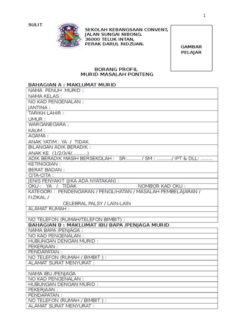 Contoh Profil Murid Ponteng | PDF