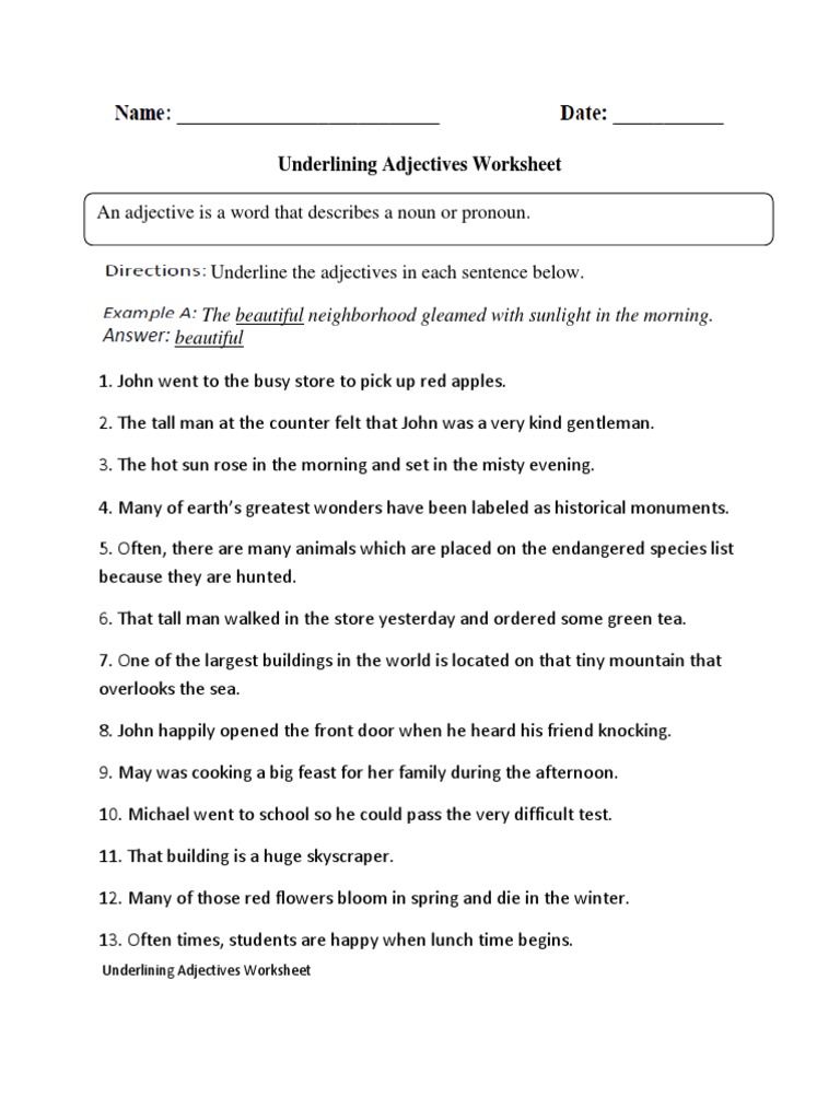 Adjectives Underlining P 1 Intermediate | PDF