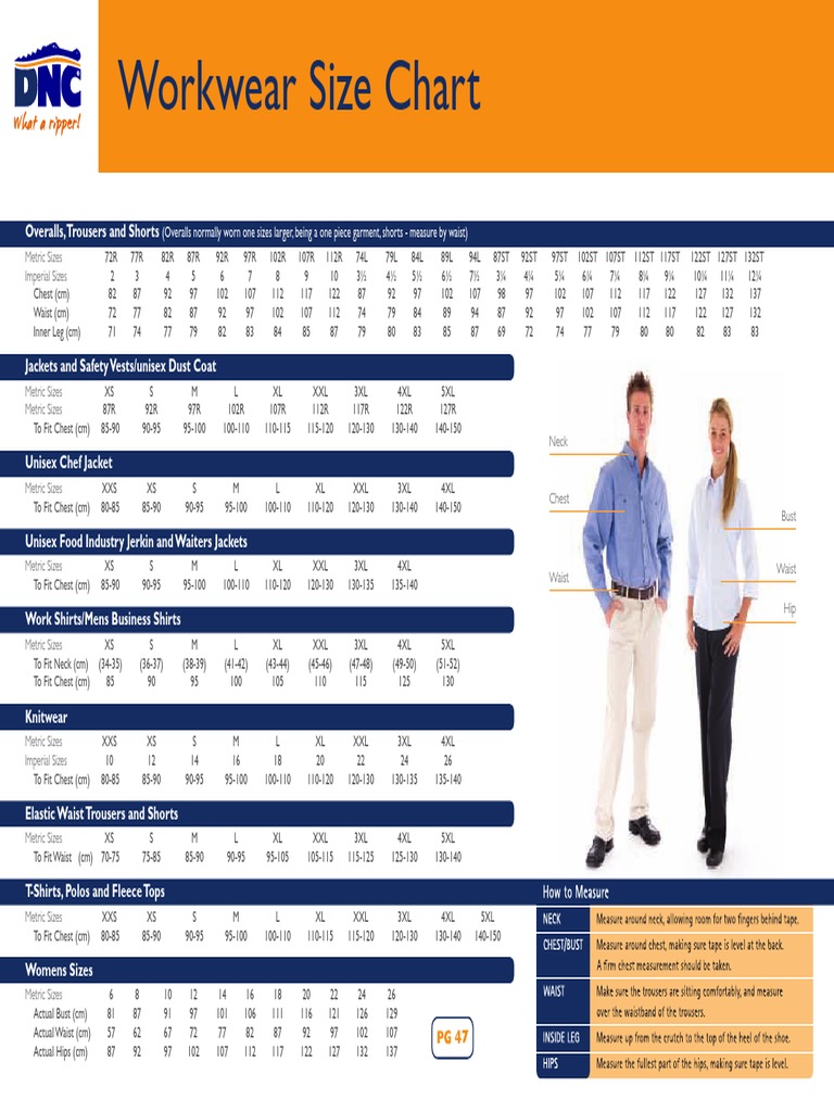 Workwear Size Chart: (Overalls Normally Worn One Sizes Larger, Being A ...