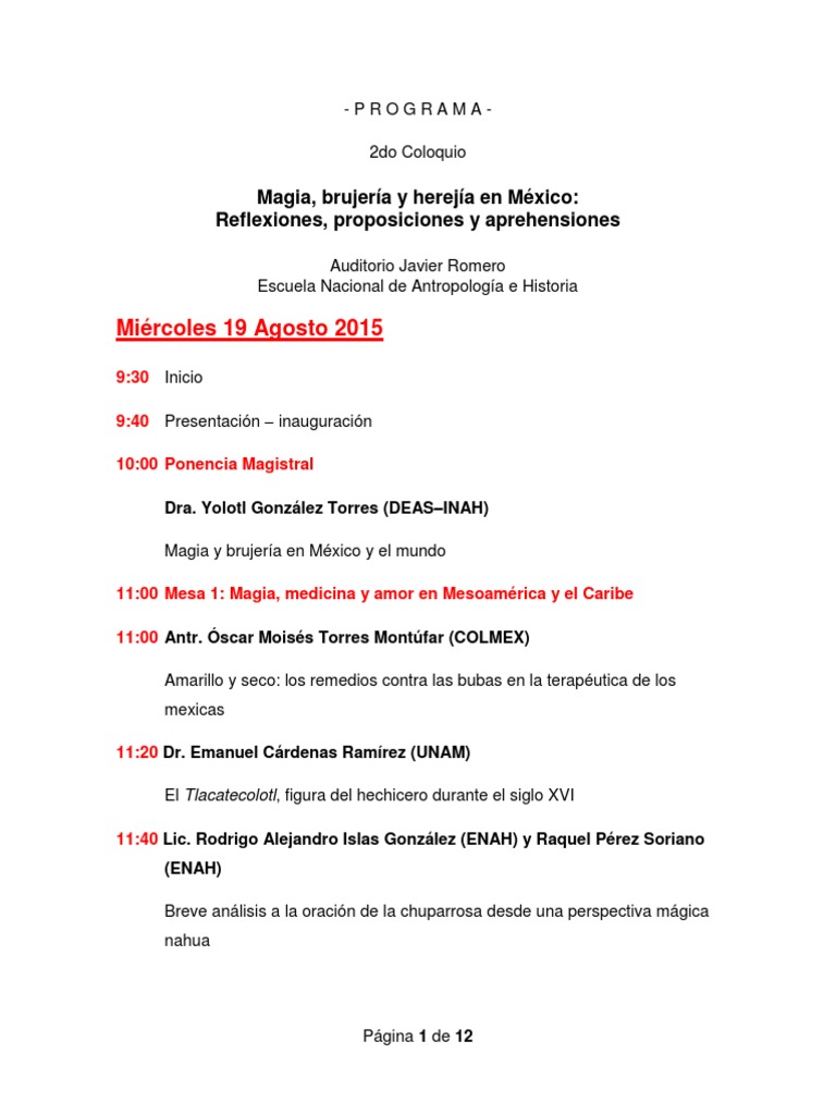 PROGRAMA 2do Coloquio MByS en Mexico PDF | PDF | Brujería | Nueva españa