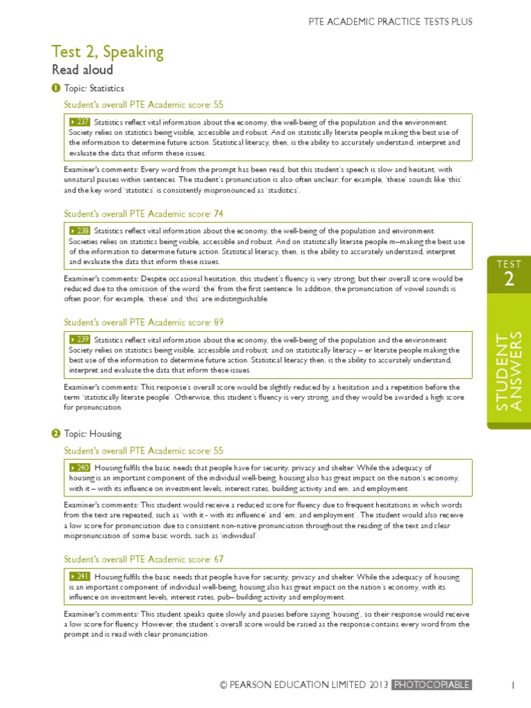 PTE Academic Practice Tests Plus Test 2 Student Answers1 | PDF ...