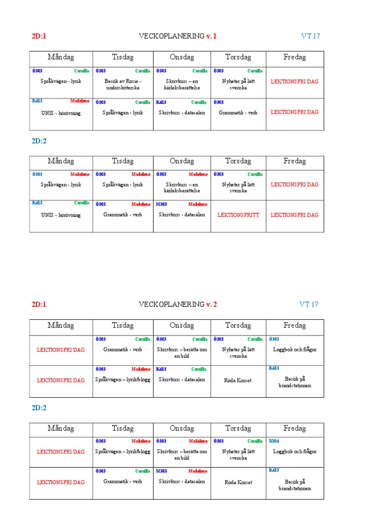 Veckoschema 50 | PDF