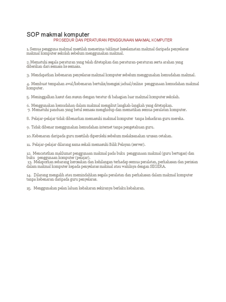 SOP Makmal Komputer | PDF