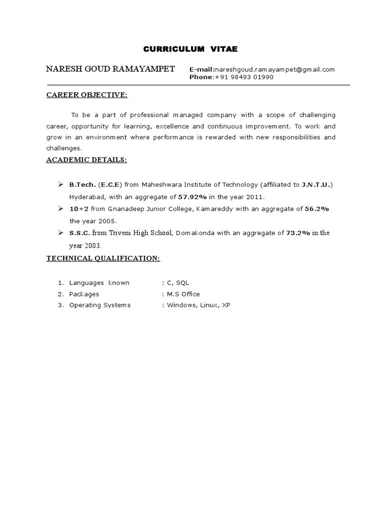 Naresh Goud Ramayampet: Curriculum Vitae | PDF