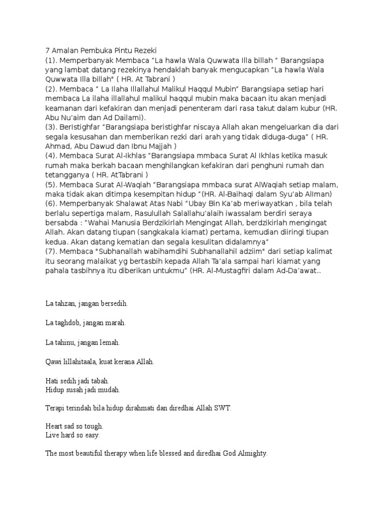 7 Amalan Pembuka Pintu Rezeki | PDF | Filsafat | Kajian Bahasa Asing