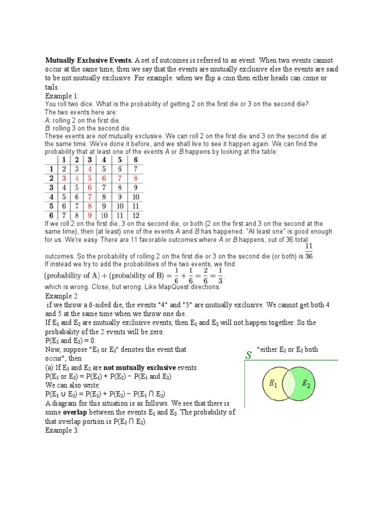 Mutually Exclusive Events | PDF | Dice | Probability