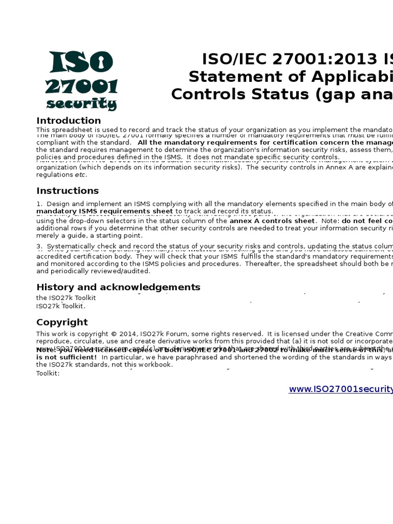ISO27k ISMS and Controls Status WTTH SoA and Gaps | PDF | Information ...