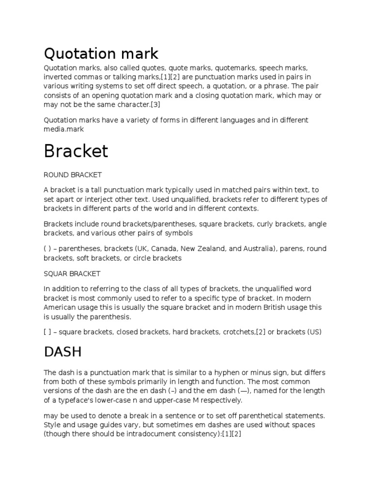 Bracket: Quotation Mark | PDF | Bracket | Quotation Mark