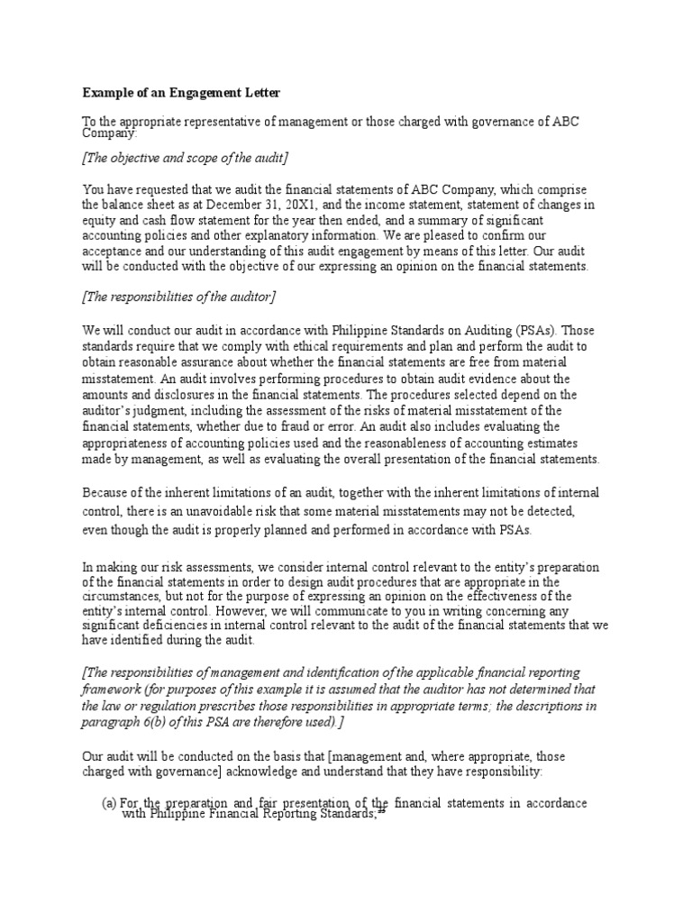 Example of an Engagement Letter | Audit | Financial Audit