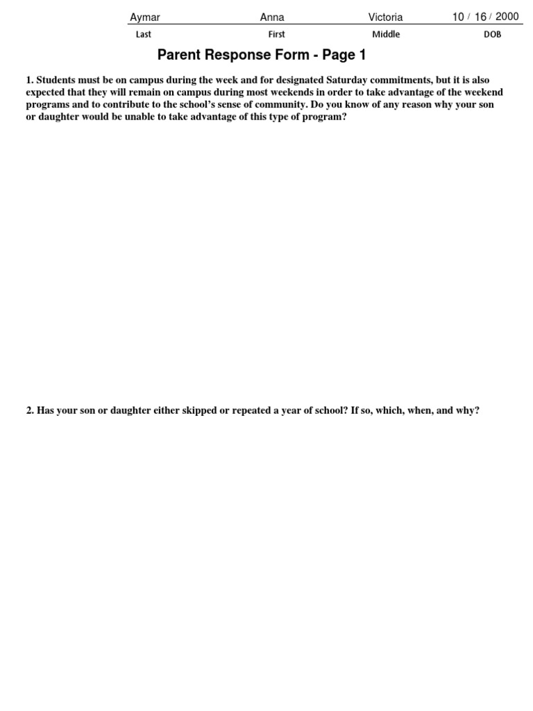 Parent Response Form for Andover | PDF | Career & Growth