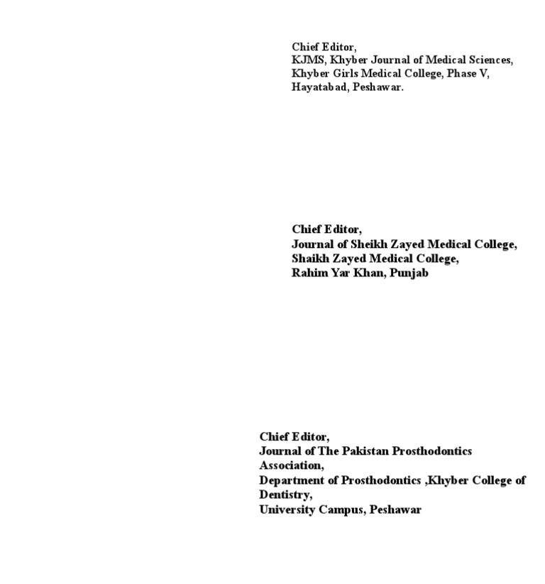 Chief Editor, KJMS, Khyber Journal of Medical Sciences, Khyber Girls ...