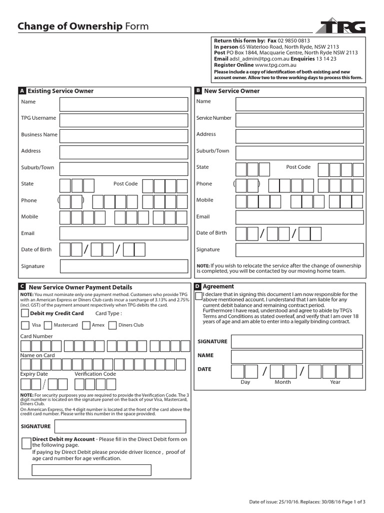 Change of Ownership Form | PDF | Debit Card | Payments