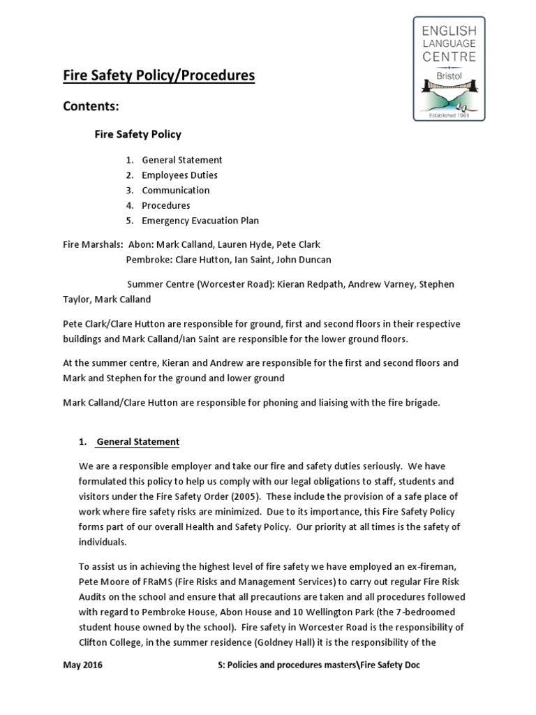 Fire Safety Policy Doc | Safety | Disability