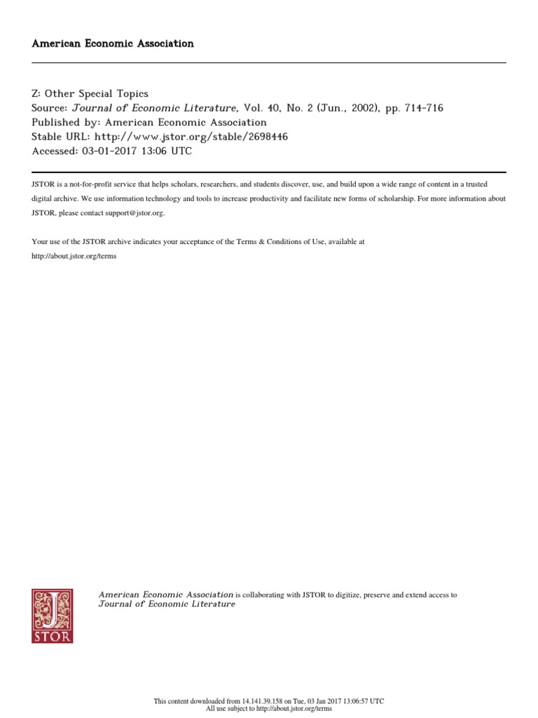 American Economic Association Journal of Economic Literature | PDF ...
