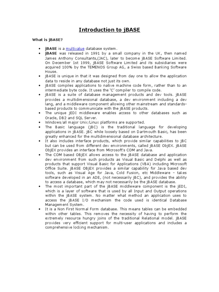 Introduction To JBASE | Download Free PDF | Databases | Data