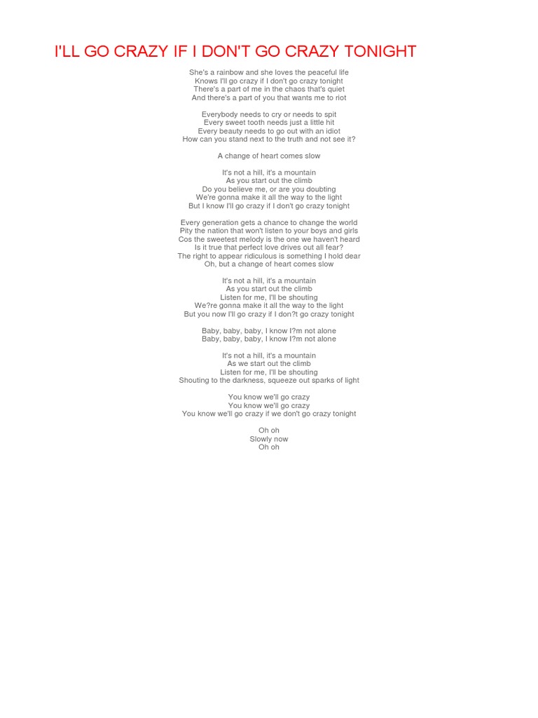 I'Ll Go Crazy If I Don'T Go Crazy Tonight | PDF | Art | Mystery ...